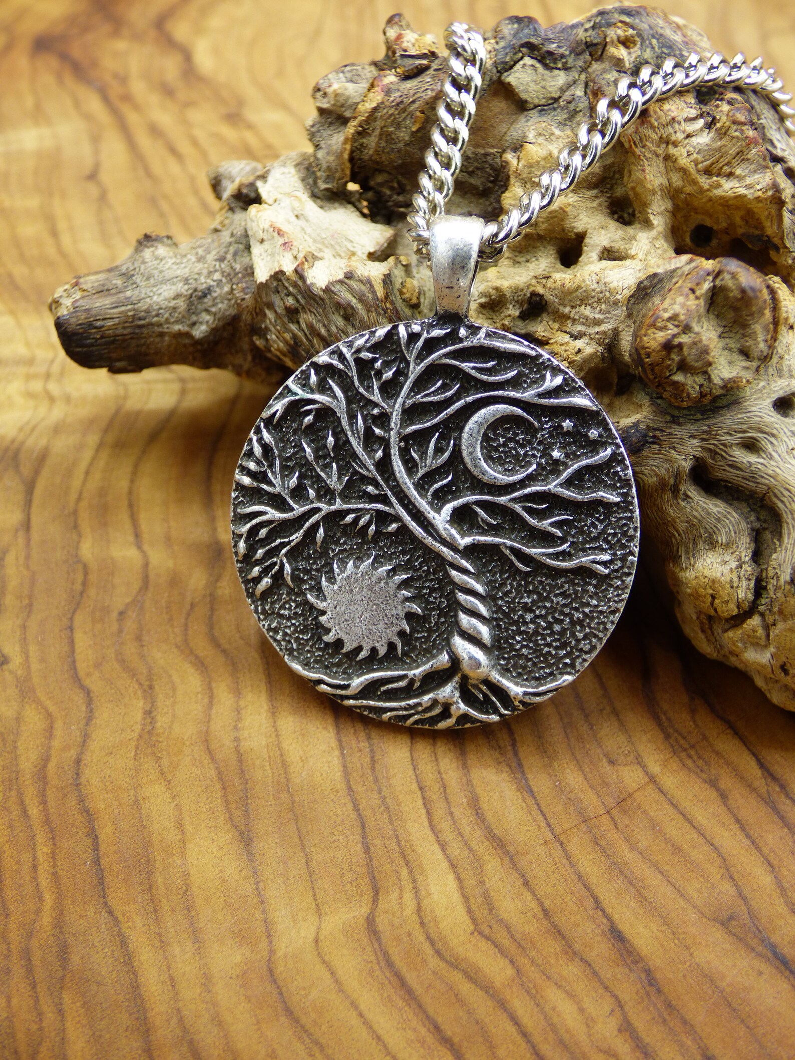 Tree Moon Sun ~ Amulet Necklace Antique Silver Tibet HIPPIE GOA Boho ...