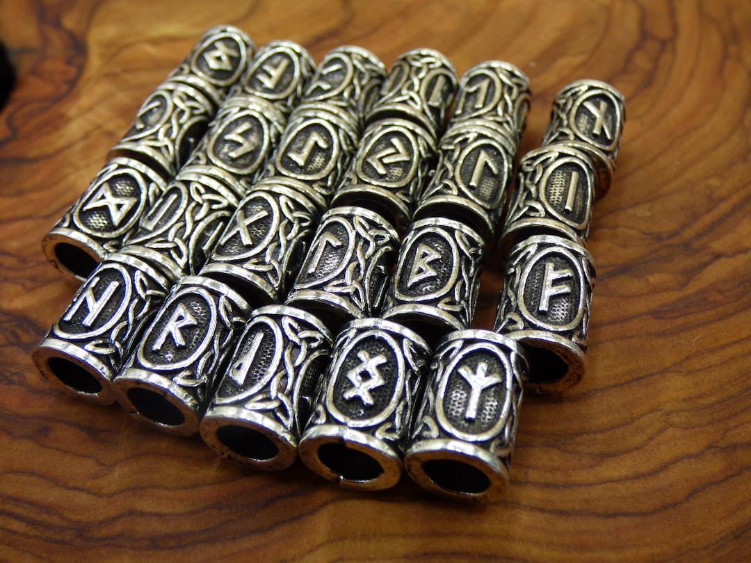 Brass Dreadlock Beads Gold / Silver Runes Germanic Power Odin Beard ...