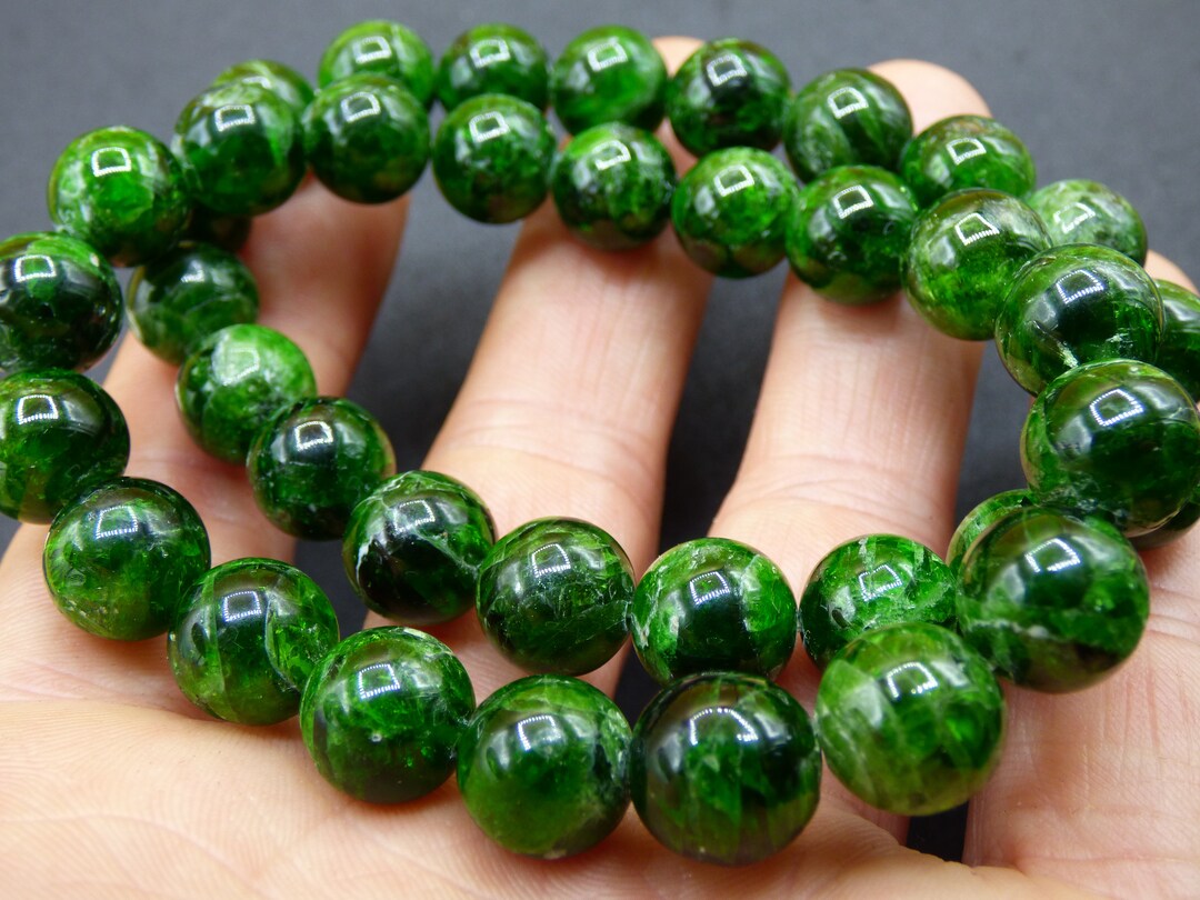 AAA 10 Mm Diopside Gemstone Stretch Bracelet GOA Hippie Boho Ethno Indie Nature Healing Stone ...
