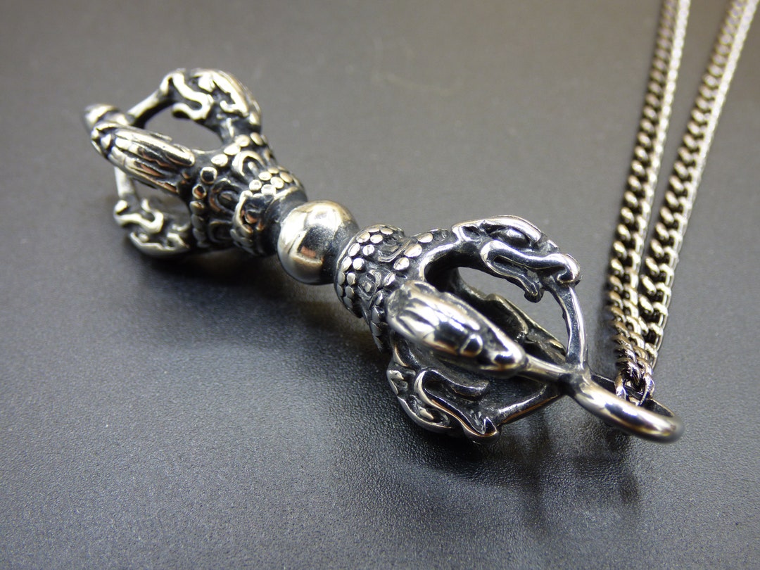 Dorje Vajra ~ Tibet Lucky Pendant Chain Large ~ Brass Antique Silver ...