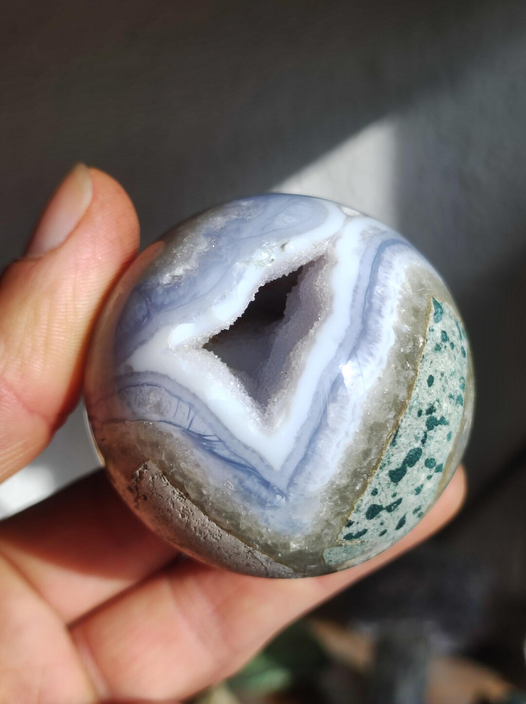 Chalcedony AAA - Blue Gemstone Sphere, Decorative Sphere With Geode ...
