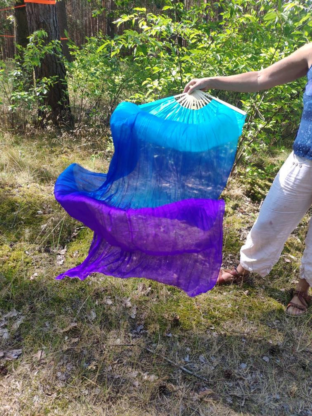 Silk Fan Light Blue Dark Blue Purple / Violet Silk Fan Dancing belly ...