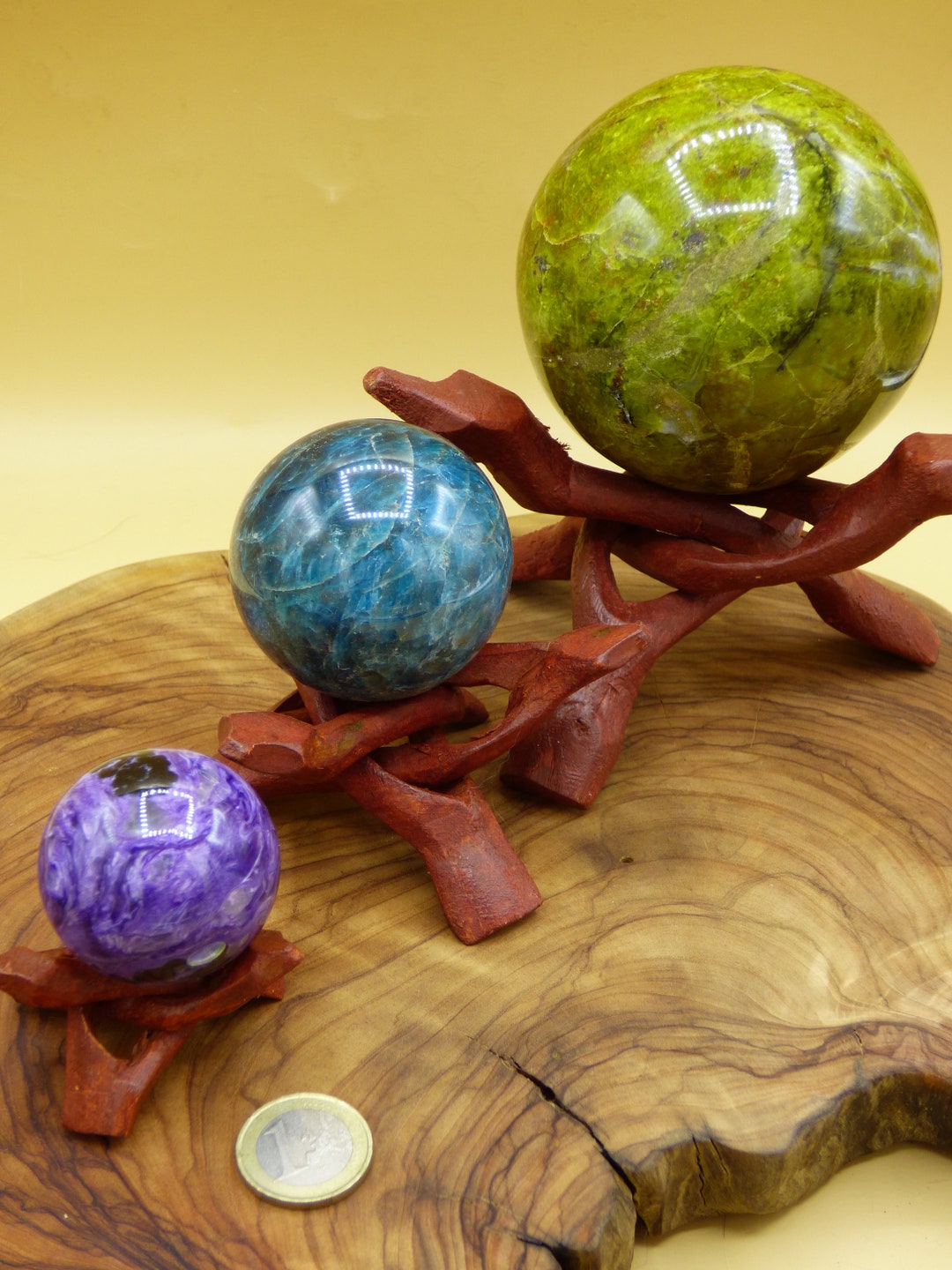 7 Different Stands for Gemstone Spheres Made of Wood, Black Lemurian ...