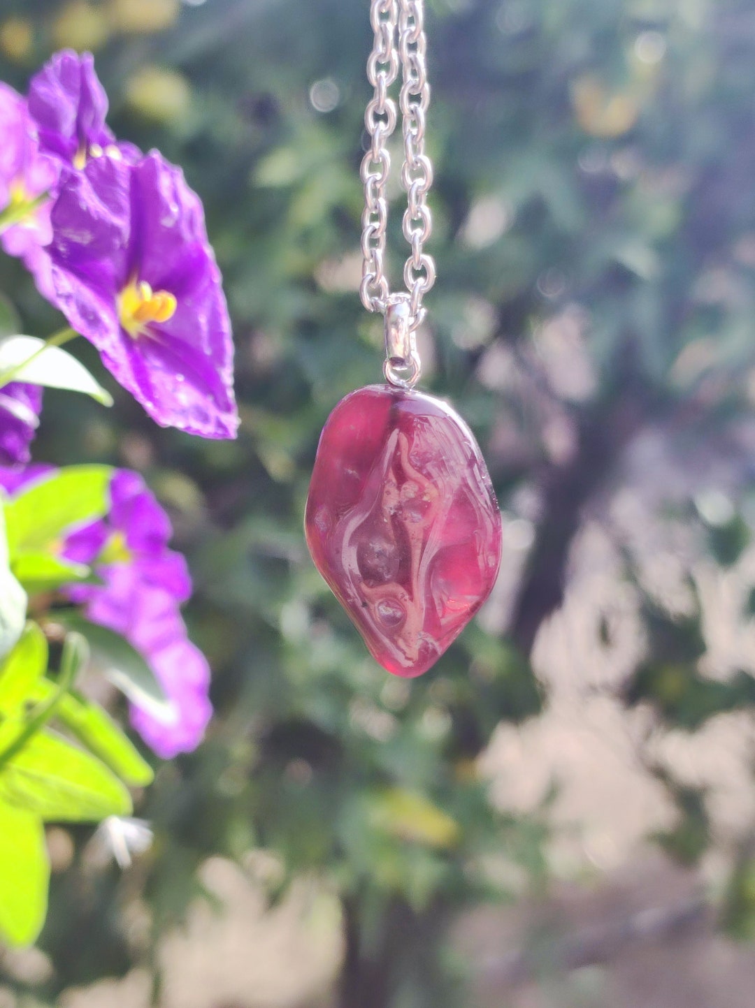 Garnet almandine A 925 Sterling Silver Eyelet Gemstone Necklace HIPPIE ...