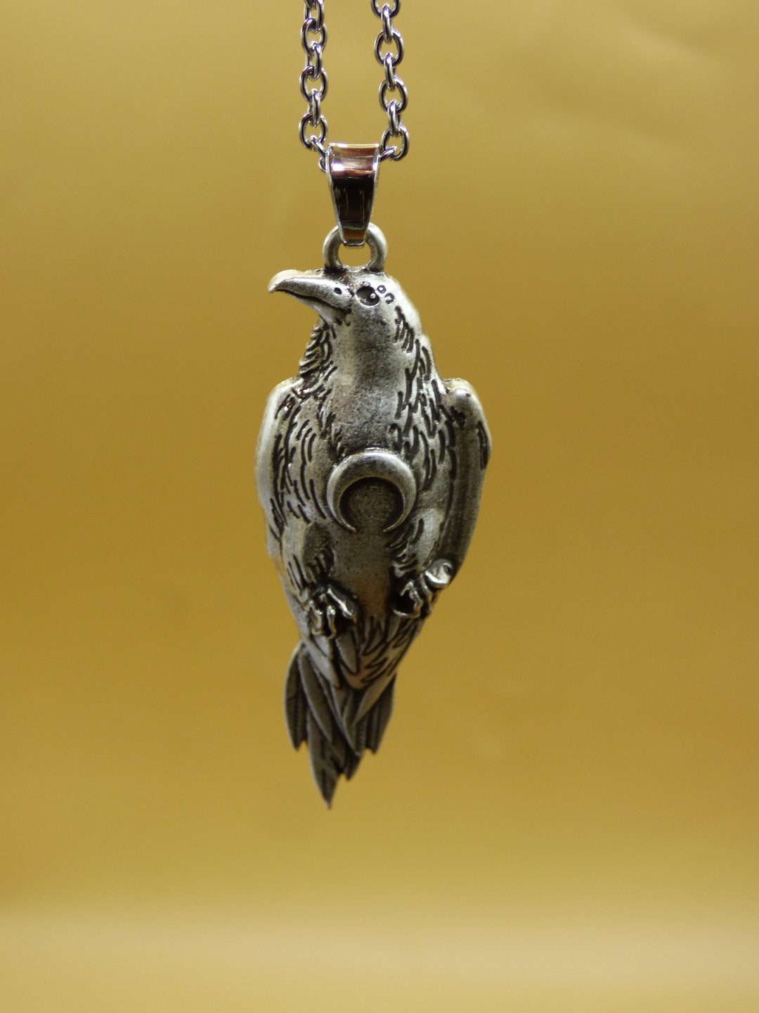 Raven Necklace Moon Amulet Necklace Antique Silver Brass HIPPIE GOA ...