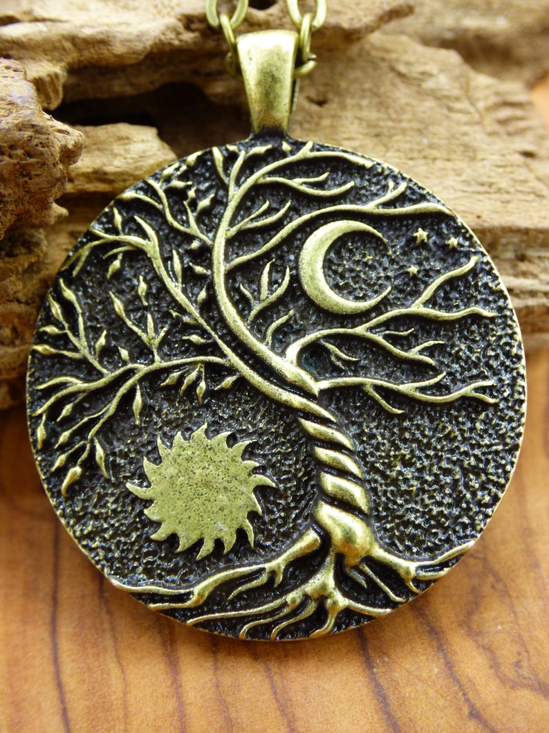 Tree Moon Sun ~ Amulet Necklace Antique Silver Tibet HIPPIE GOA Boho ...