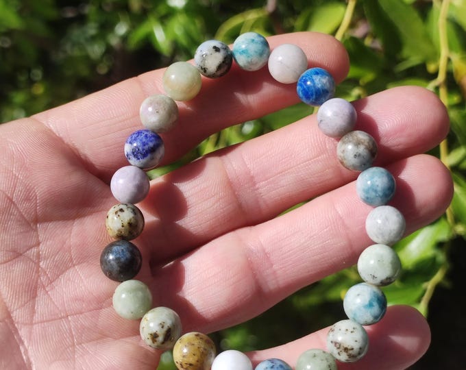 8 Mm Hackmanite *rarity* Gemstone Stretch Bracelet Blue Pink White ...