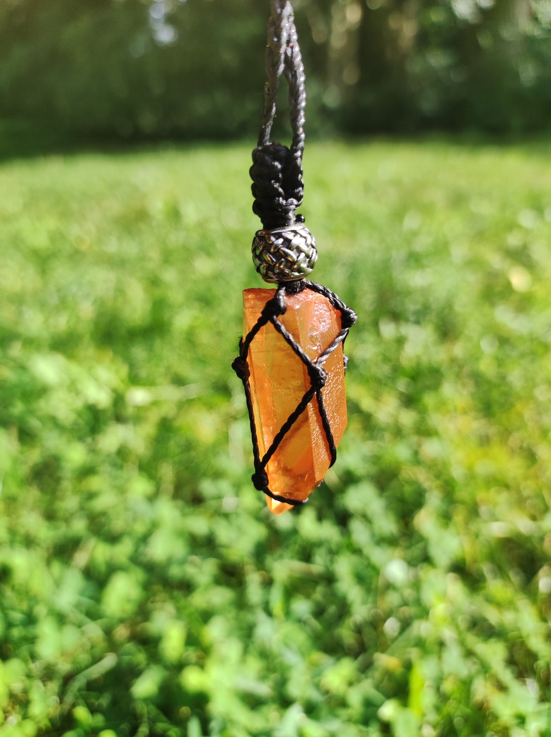 Tangerine Quartz ~ Macrame Gemstone Necklace ~HIPPIE ~GOA ~boho ~ethno ...