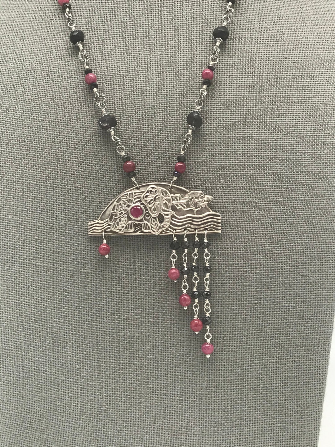 Ruby Elephant in Africa, an Original Fine Silver and Gemstone Necklace ...