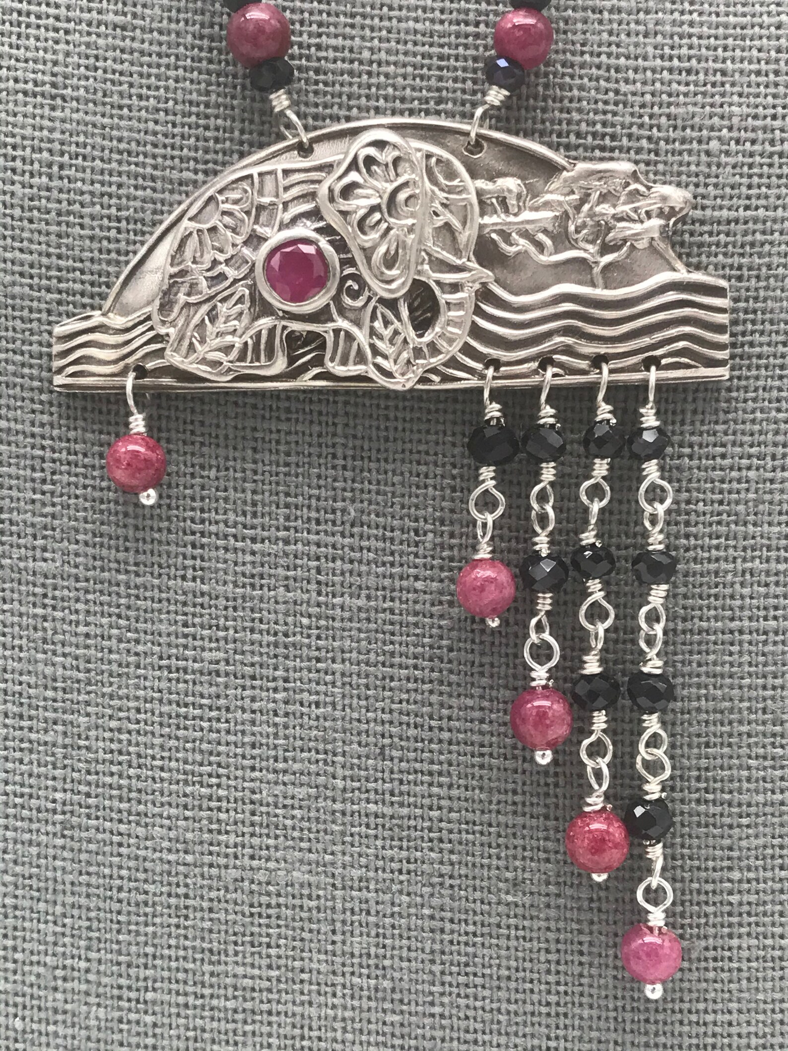 Ruby Elephant in Africa, an Original Fine Silver and Gemstone Necklace ...