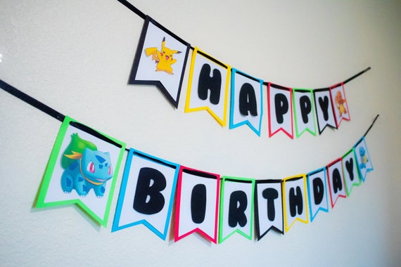 Pokemon Happy Birthday Banners Pikachu Charmander Bulbasaur | Etsy