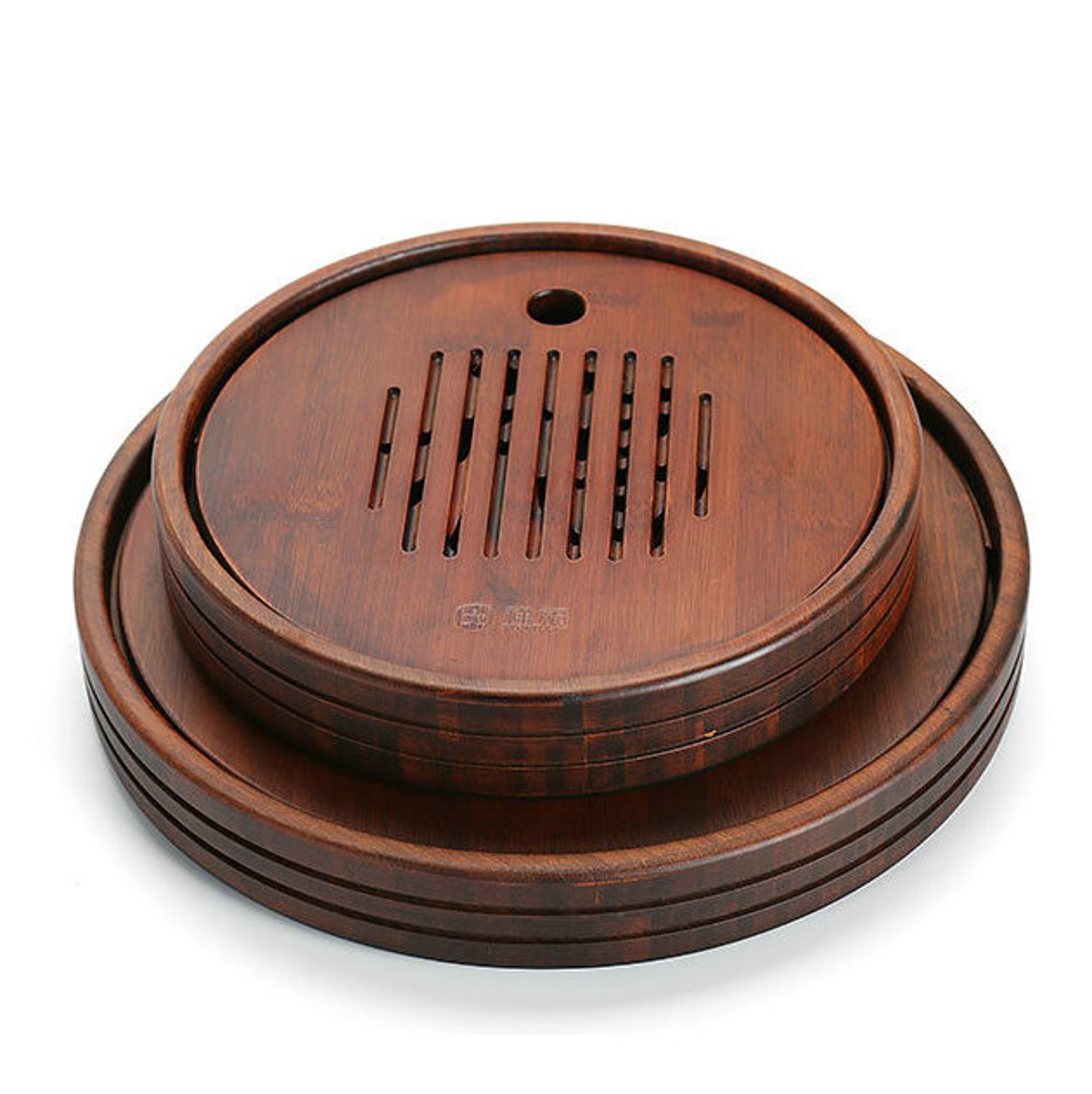 Bamboo Round Tea Tray / Saucer / Board with Water Tank 2 | Etsy