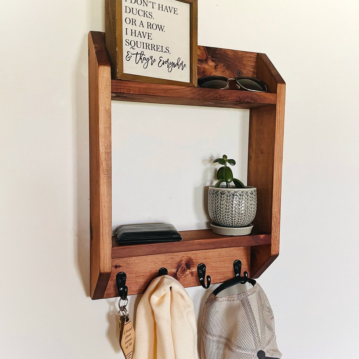 Entryway Storage Shelf With 4 Hooks Key Hook Wall Shelving - Etsy