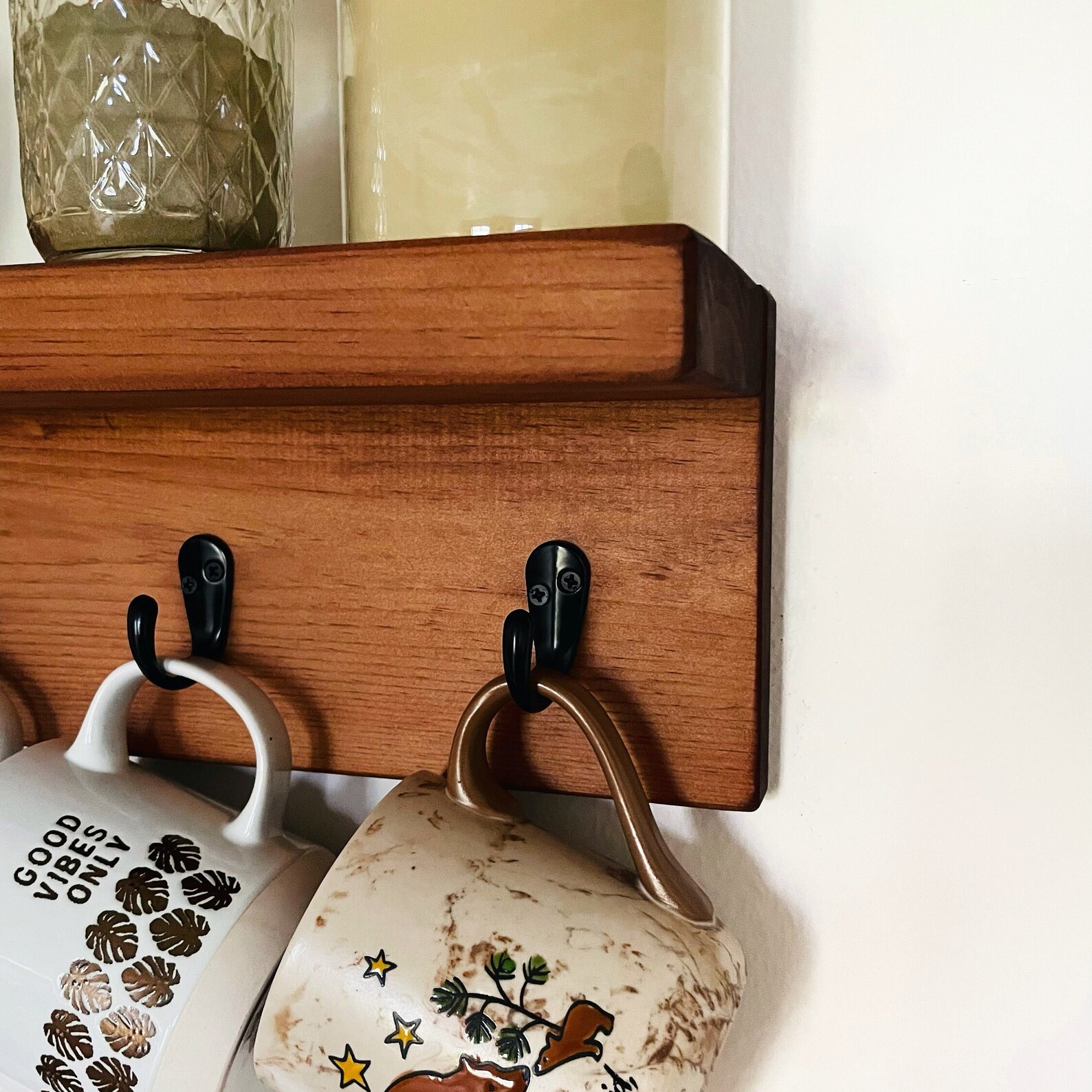 Coffee Mug Holder With Shelf 4 Cup Wall Mounted Mug Shelf - Etsy