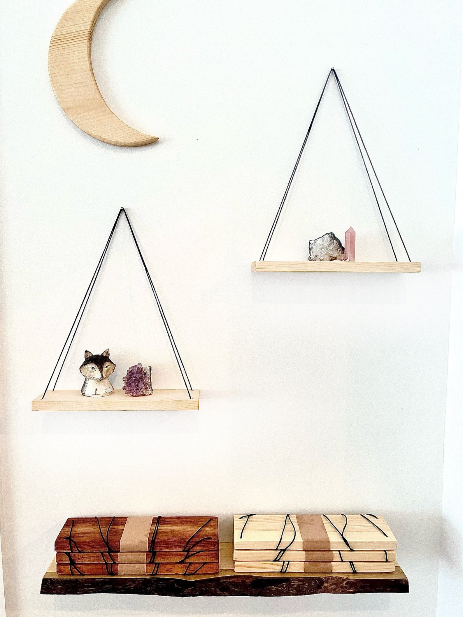 Triangle Swing Shelf Wood With Black Cord Triangle Design - Etsy