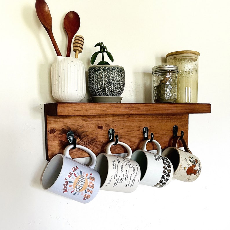 Coffee Mug Holder With Shelf 4 Cup Wall Mounted Mug Shelf - Etsy