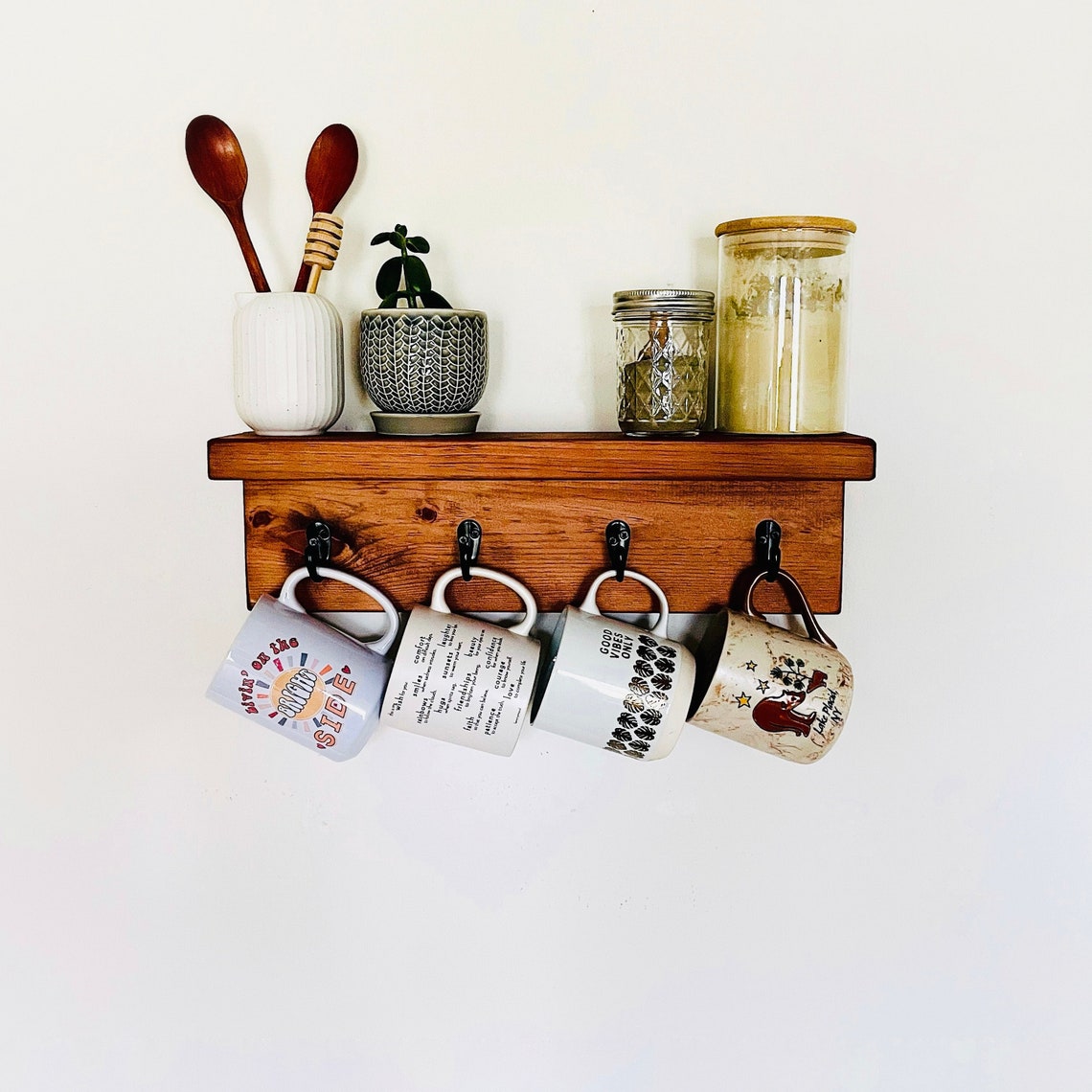 Coffee Mug Holder With Shelf 4 Cup Wall Mounted Mug Shelf - Etsy