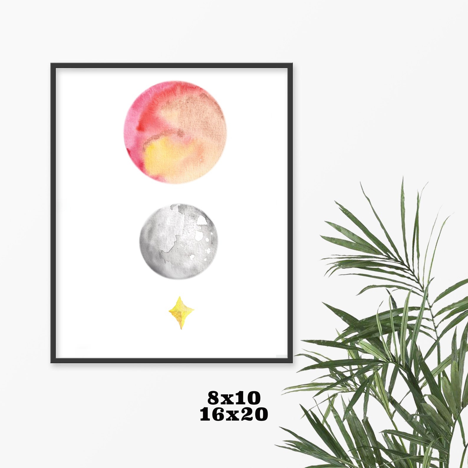 Printable Celestial Entities Watercolor Print Sun, Moon, and Star Home ...