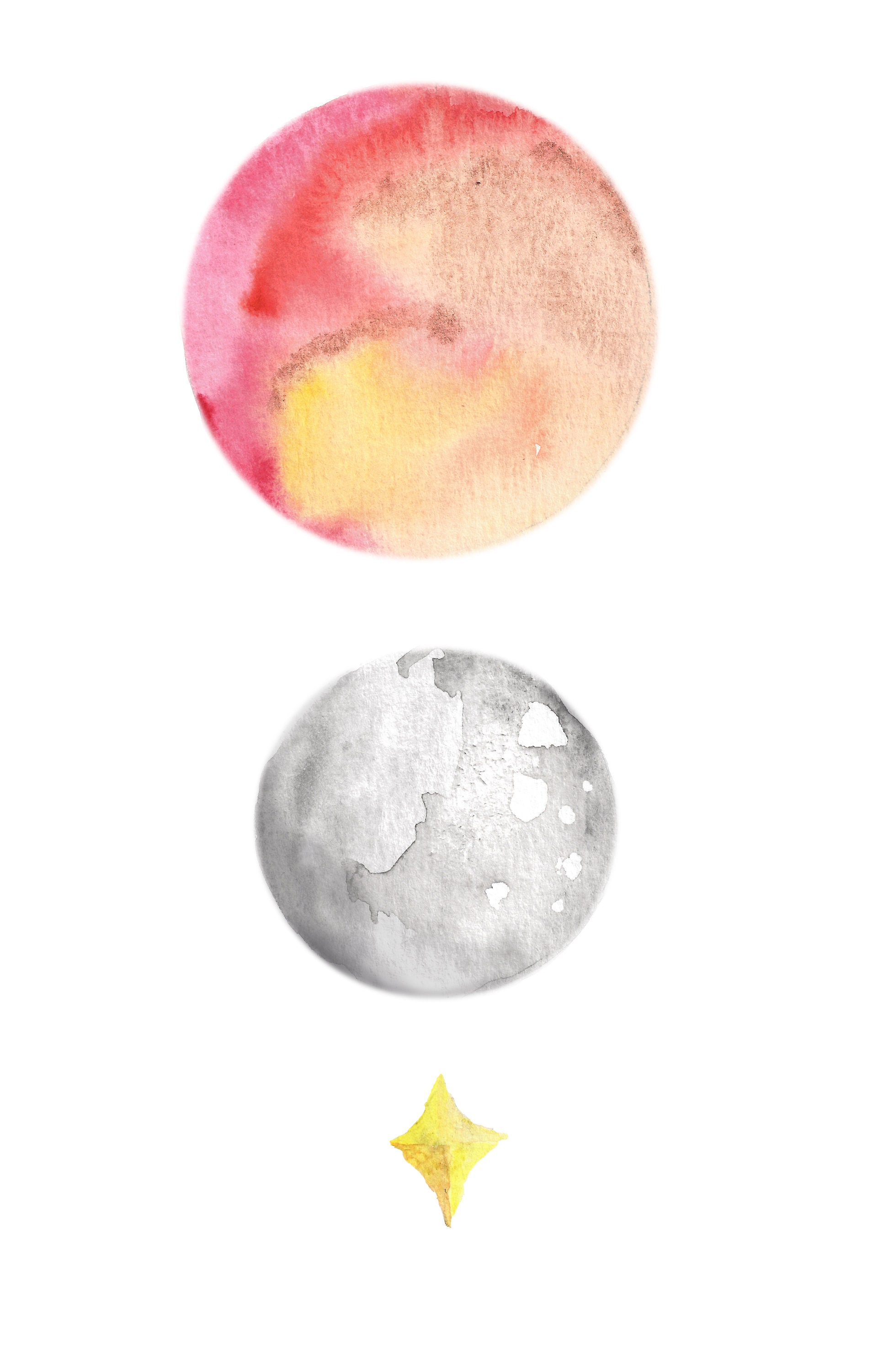 Printable Celestial Entities Watercolor Print - Sun, Moon, and Star ...