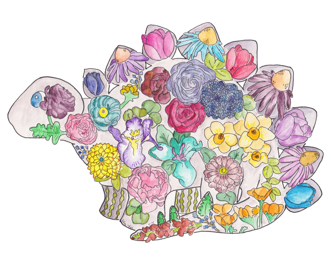 Printable Floral Dinosaur Watercolor Stegosaurus Whimsical Gift - Etsy