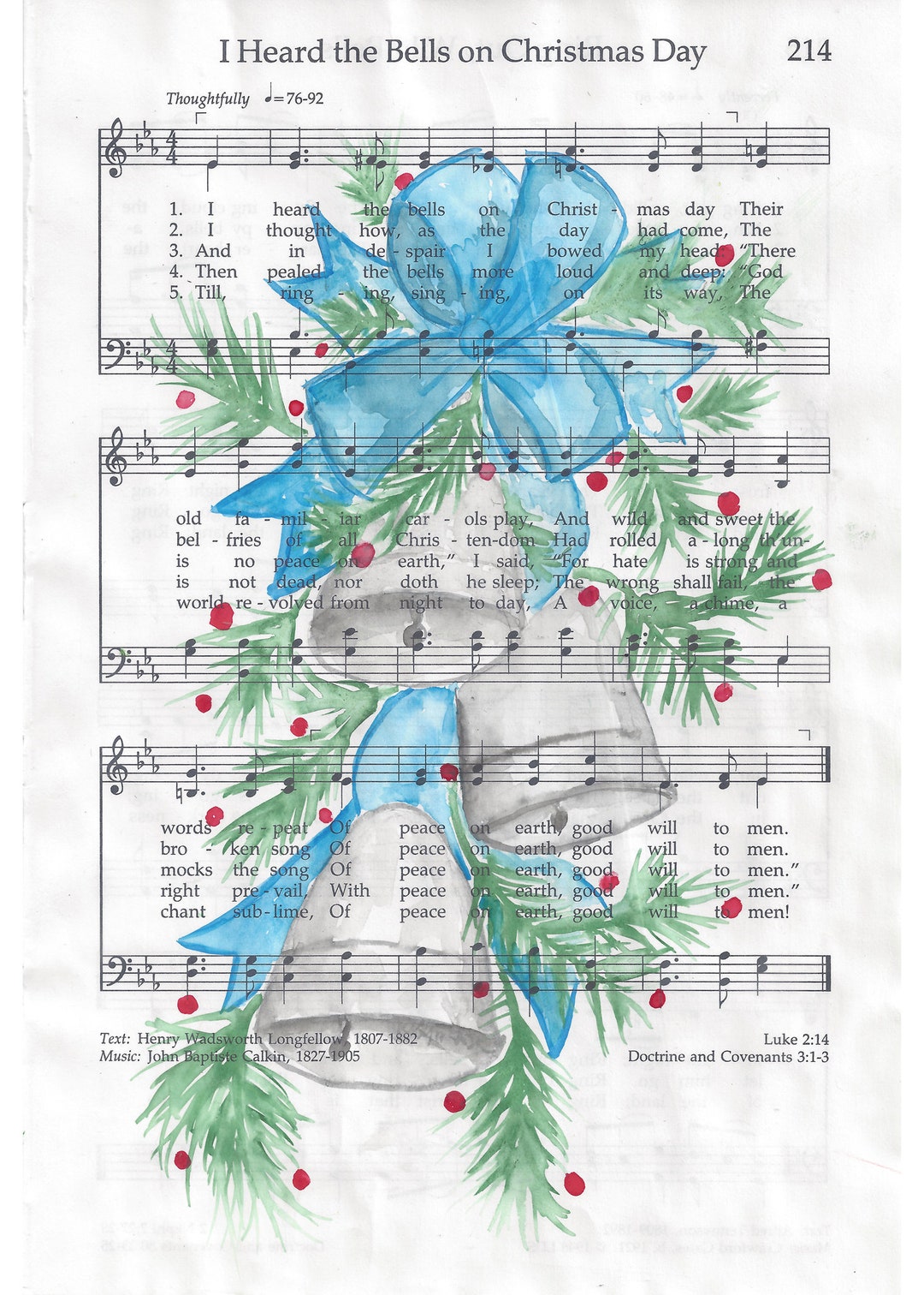 I Heard the Bells on Christmas Day Digital Print Silver Bells Hymn Art ...