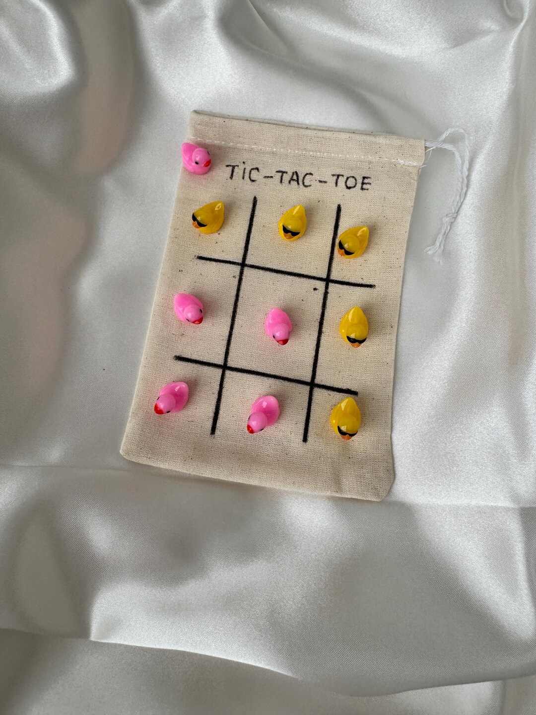 Duck Tic Tac Toe Game - Travel Board Game in Cotton Bag - With Yellow ...
