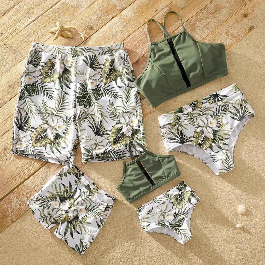 Family Swimsuit Set Family Swimwear Summer Tankini Palm Leaf - Etsy