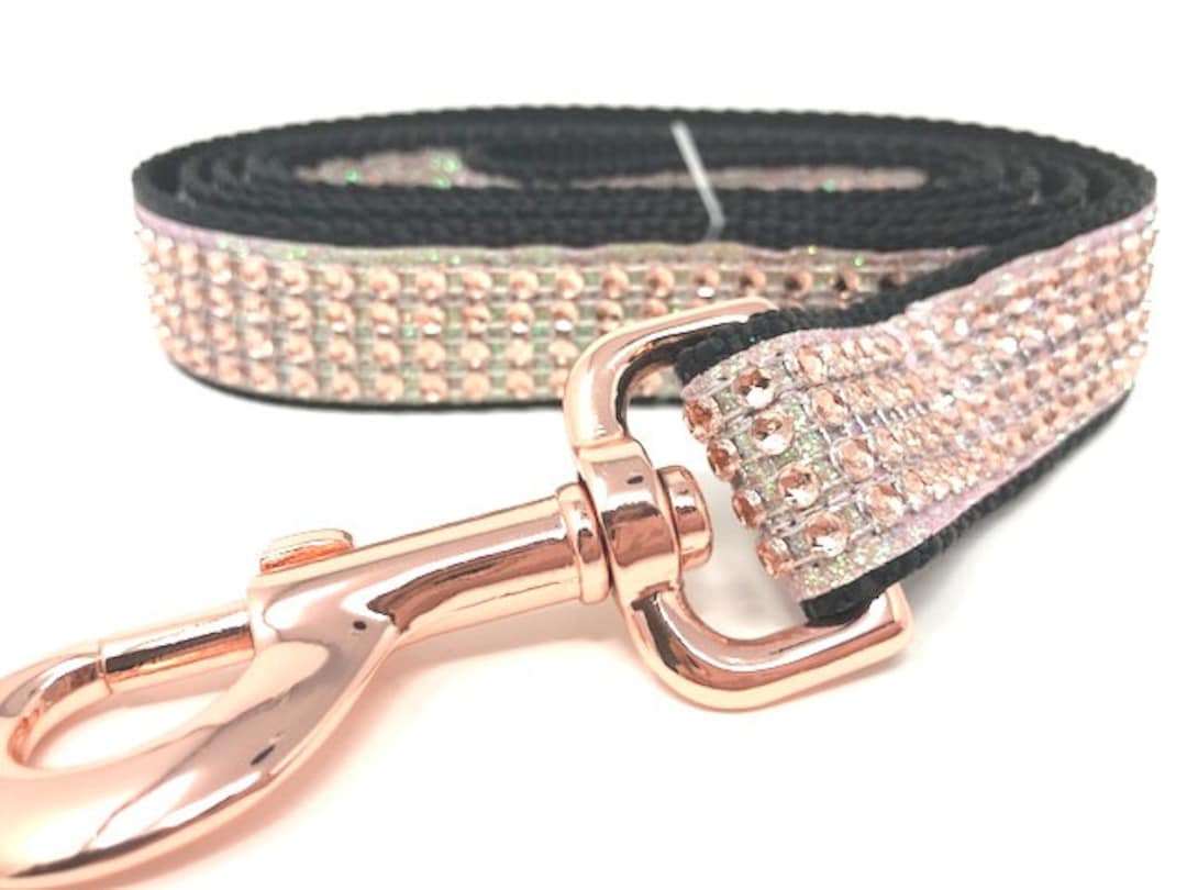 Rose Gold Dog Leash, Black Nylon, Bling and Sparkly Rhinestone and ...