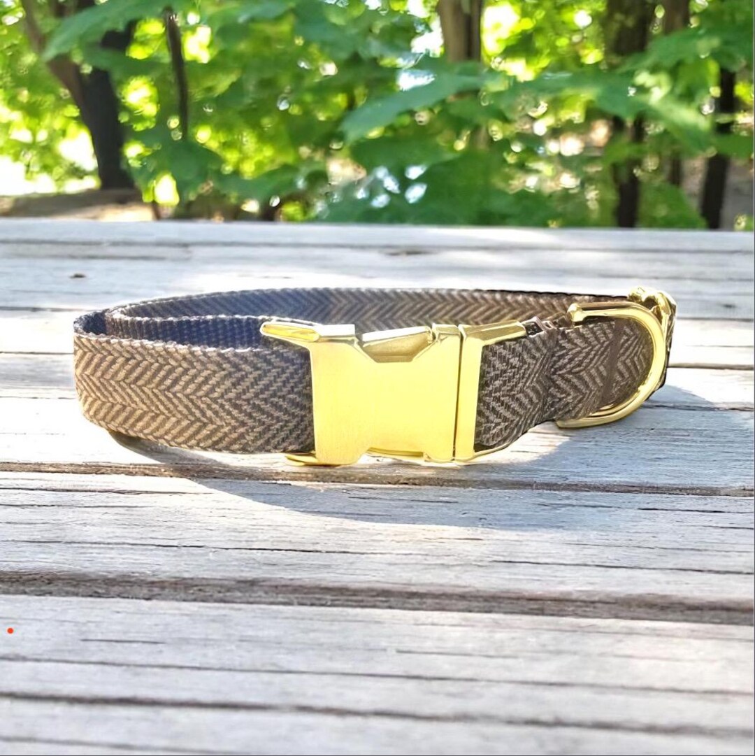 Brown and Tan Herringbone Boy Dog Collar, Handome, Preppy, Personalized ...