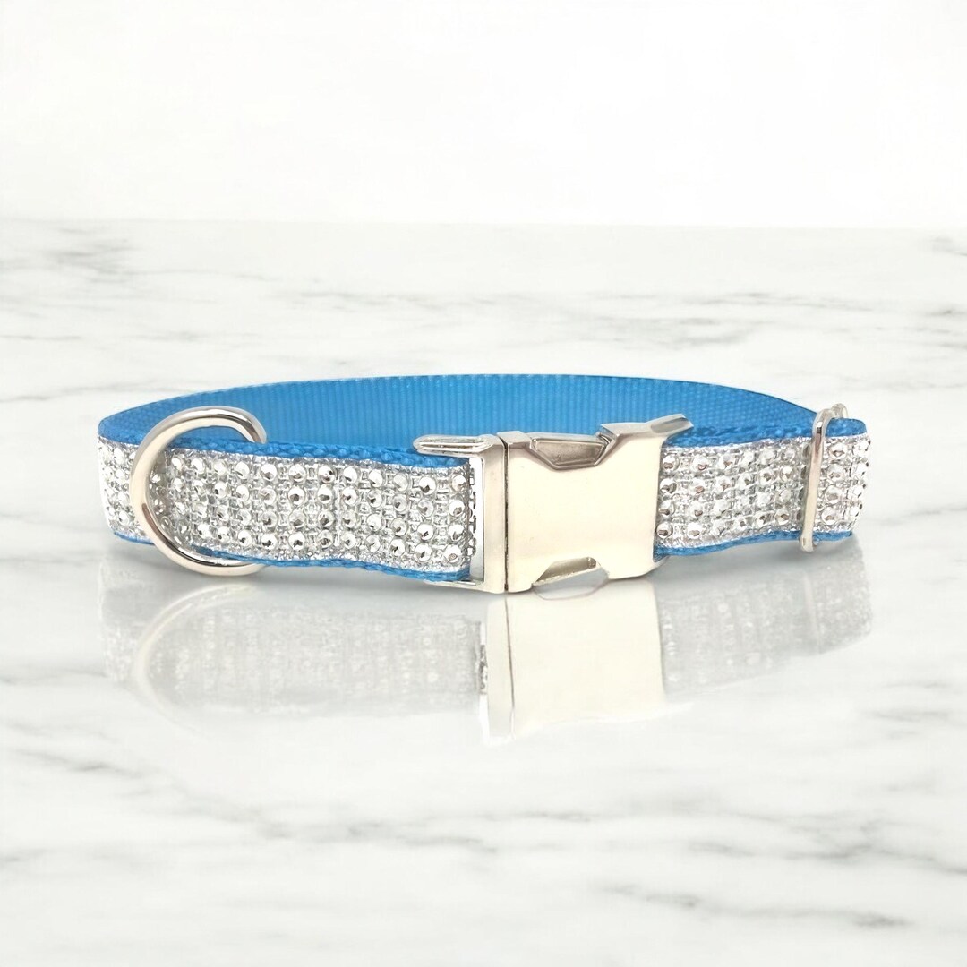 Blue Rhinestone + Glitter Fancy Dog Collar, Light Blue Blingy Sparkly ...