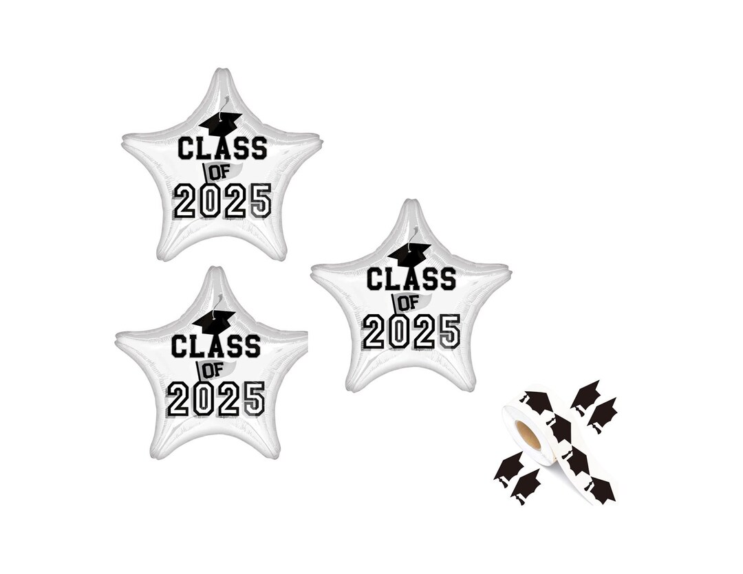 Set of 3 White Class of 2025 Graduation 18'' Balloons Birthday Party ...