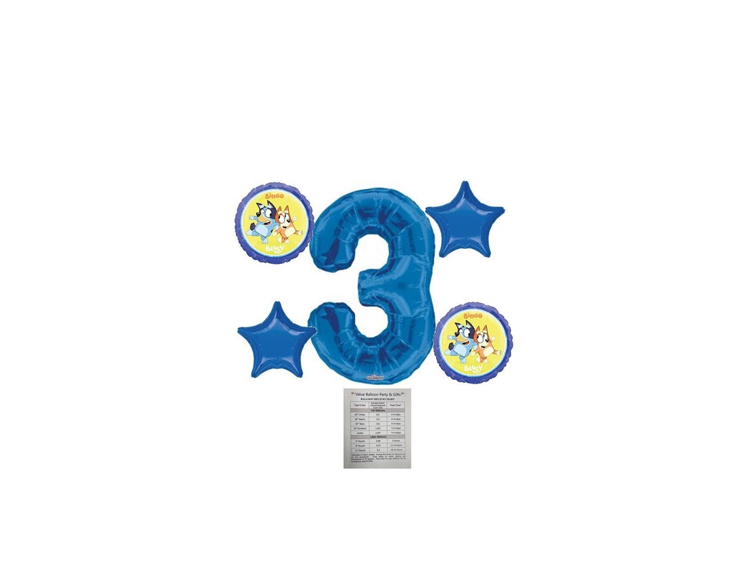 5 Piece Bluey & Bingo 3rd Birthday Balloon Bouquet W/ Free Shipping ...