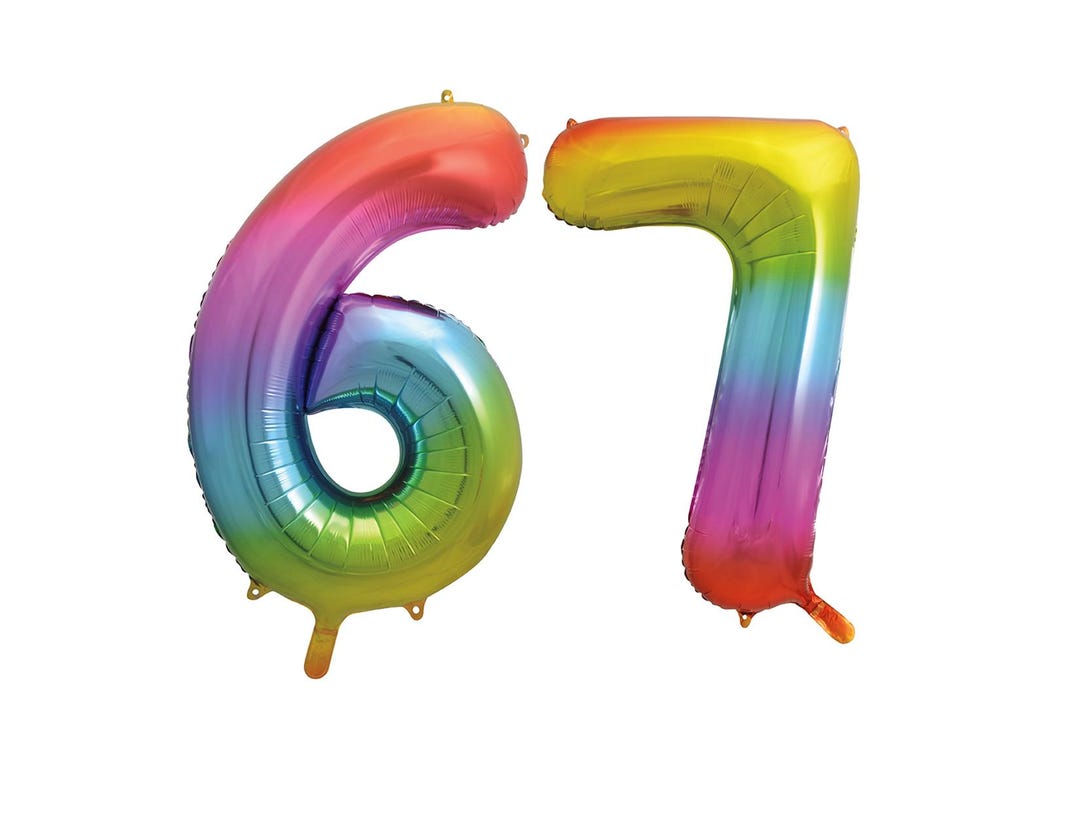 Number 67 Rainbow 34'' Balloon W/ Free Shipping Birthday Party ...