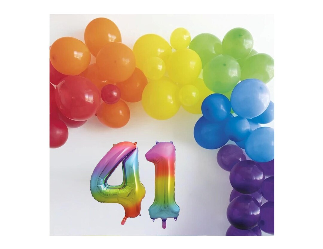 Rainbow Latex Balloon Arch and Number 41 Rainbow 34'' Balloon W/ Free ...