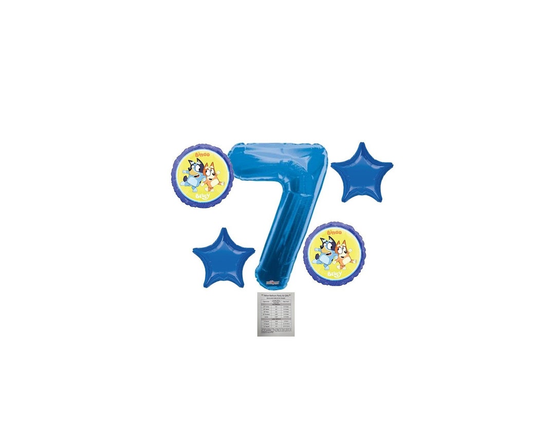 5 Piece Bluey & Bingo 7th Birthday Balloon Bouquet W/ Free Shipping ...
