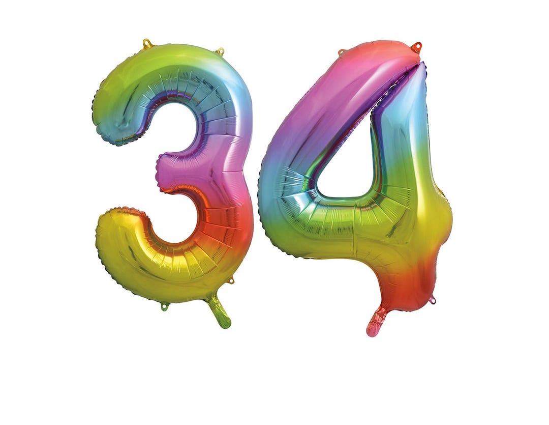 Number 34 Rainbow 34'' Balloon W/ Free Shipping Birthday Party ...