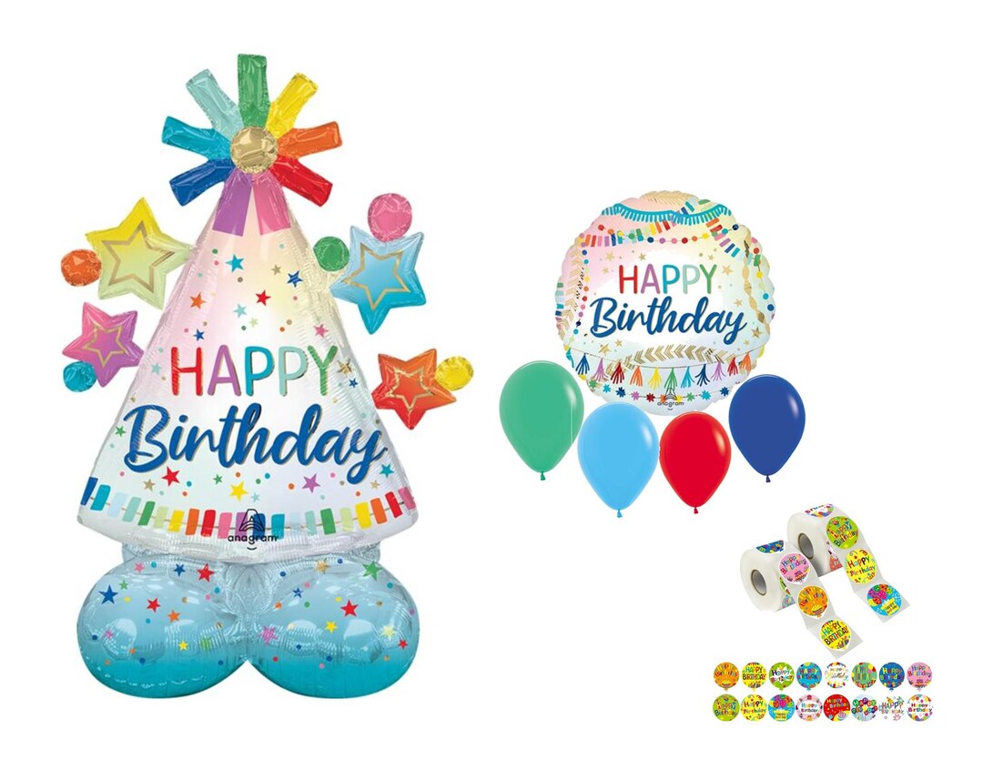 Birthday Party Hat Airloonz 36'' Anagram Balloon & 5 Piece Balloon ...
