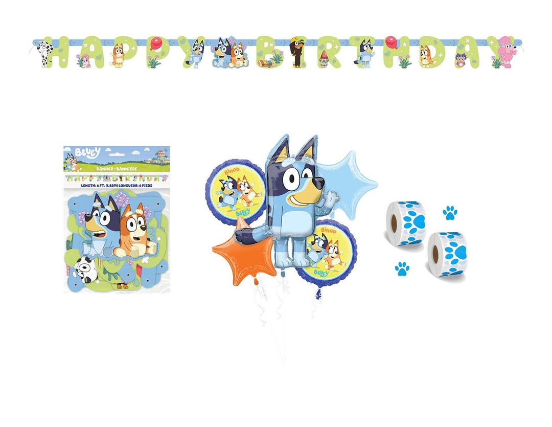 Bluey & Bingo 6 Foot Jointed Banner and Bluey Balloon Bouquet W/ Free ...