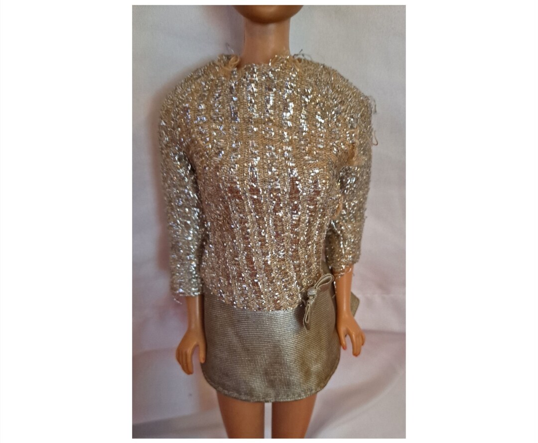 1969 Vintage Mattel Barbie Mod Dress Silver Sparkle #1885 Lamé POOR ...
