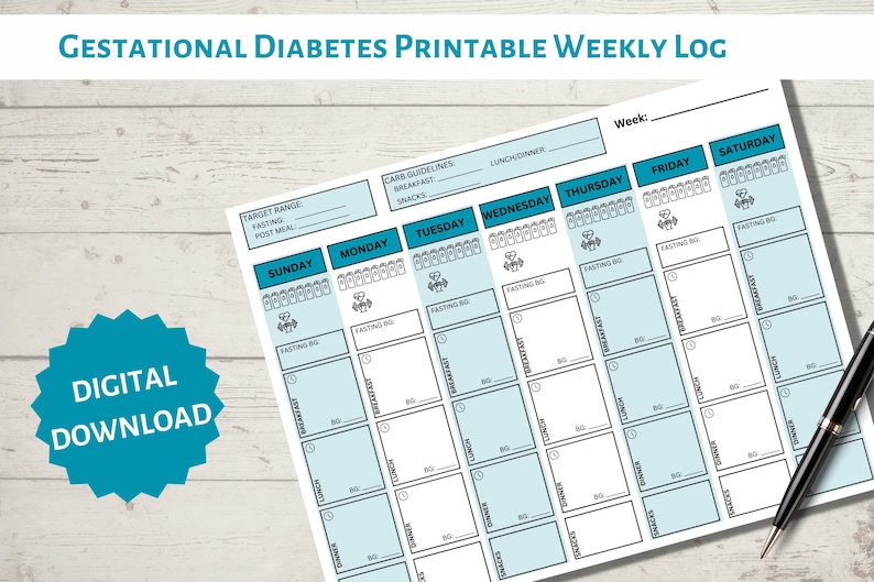 DIGITAL DOWNLOAD - Gestational Diabetes Printable Weekly Log - Etsy