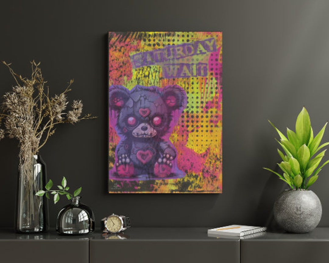 Punk Rock Teddy Bear Art Print - Hardcore Grunge Poster, Retro Punk ...