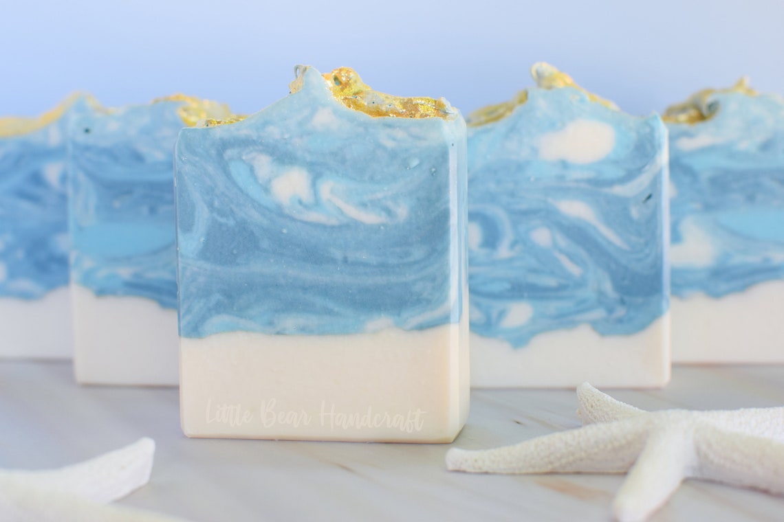 Ocean Mist Marble Swirled Soap Blue, Gold, and White Soap Smells Like ...