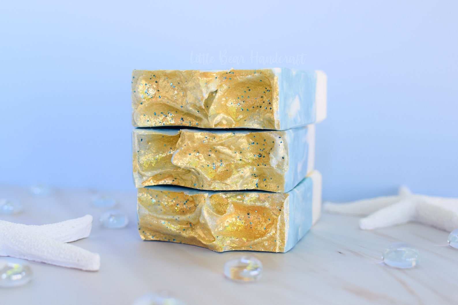 Ocean Mist Marble Swirled Soap | Blue, Gold, and White Soap | Smells ...