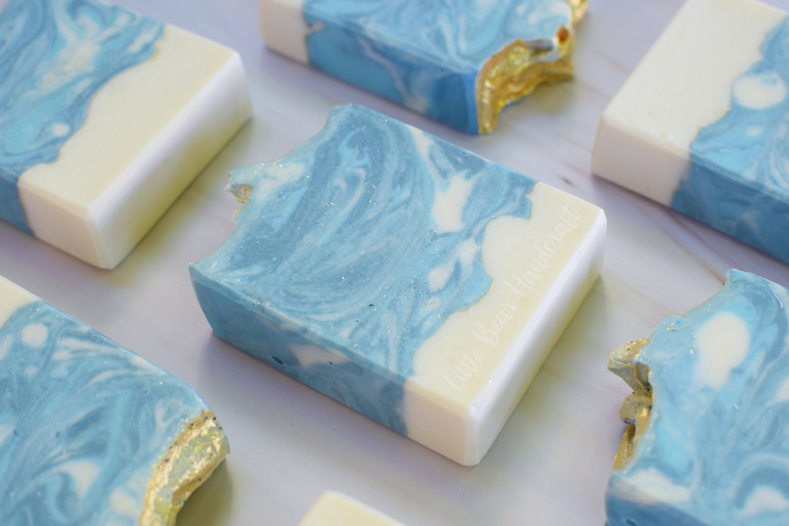 Ocean Mist Marble Swirled Soap Blue, Gold, and White Soap Smells Like ...