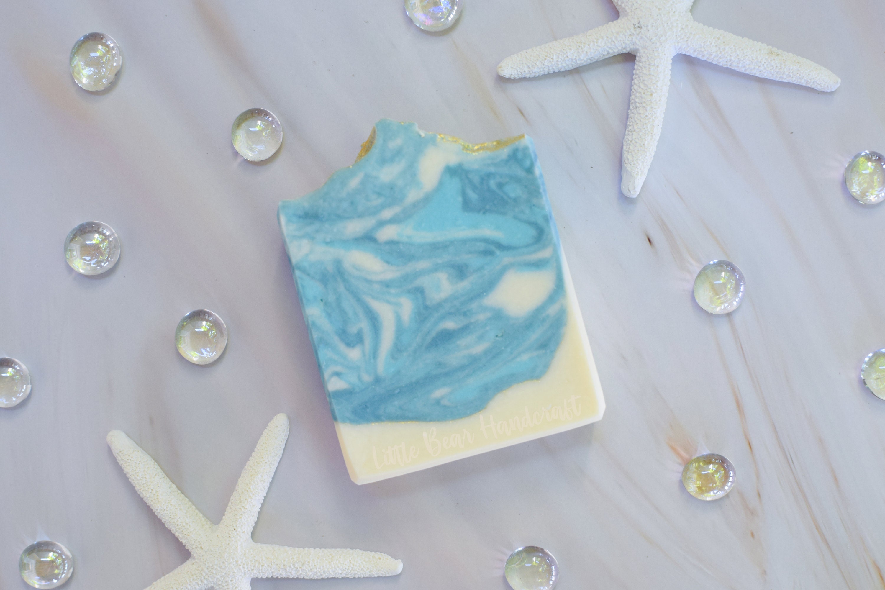 Ocean Mist Marble Swirled Soap Blue, Gold, and White Soap Smells Like ...