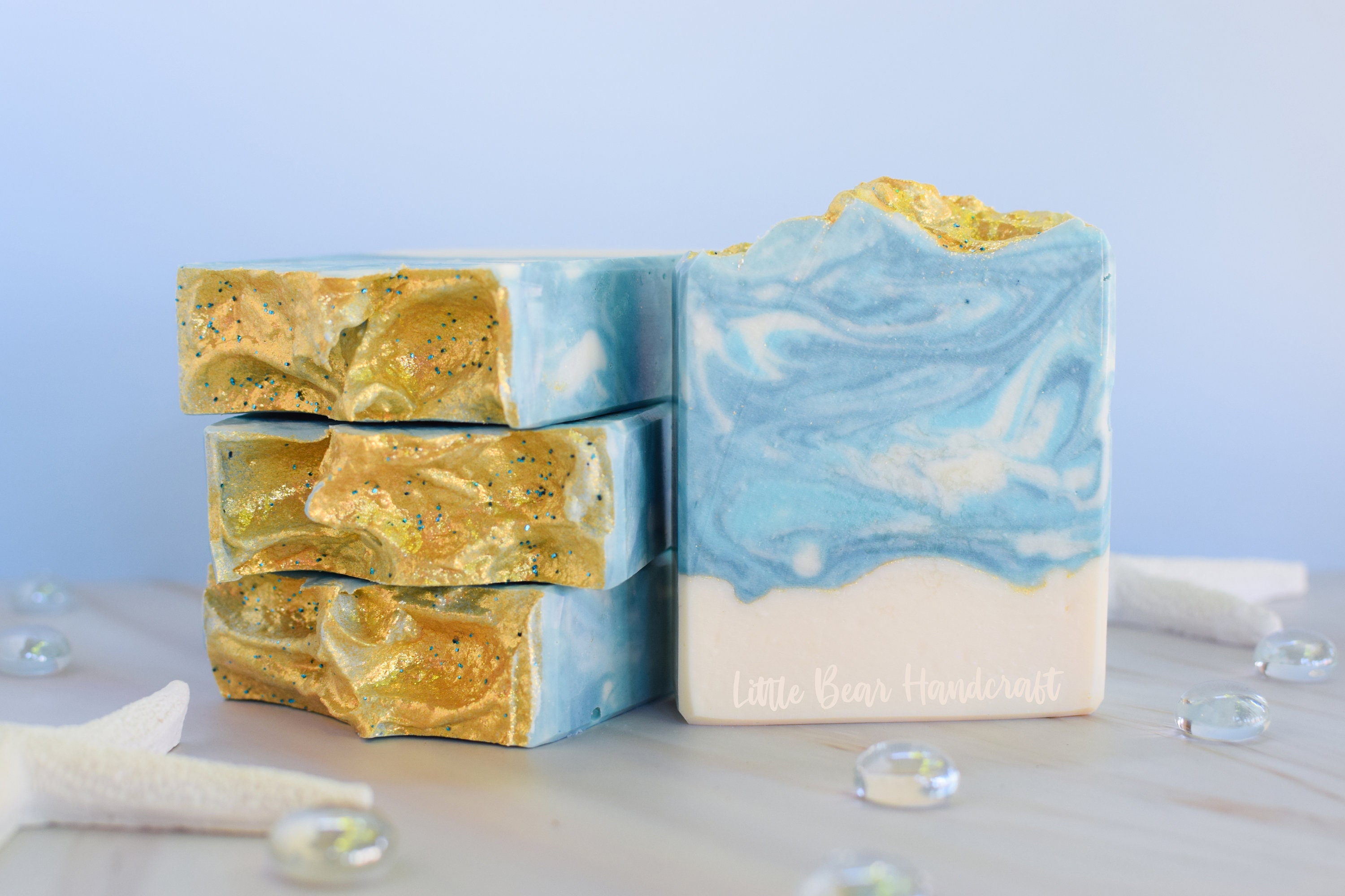 Ocean Mist Marble Swirled Soap Blue, Gold, and White Soap Smells Like ...