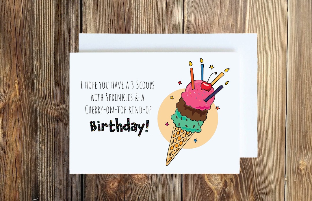 Ice Cream Happy Birthday Card (printable Digital Download) - Etsy