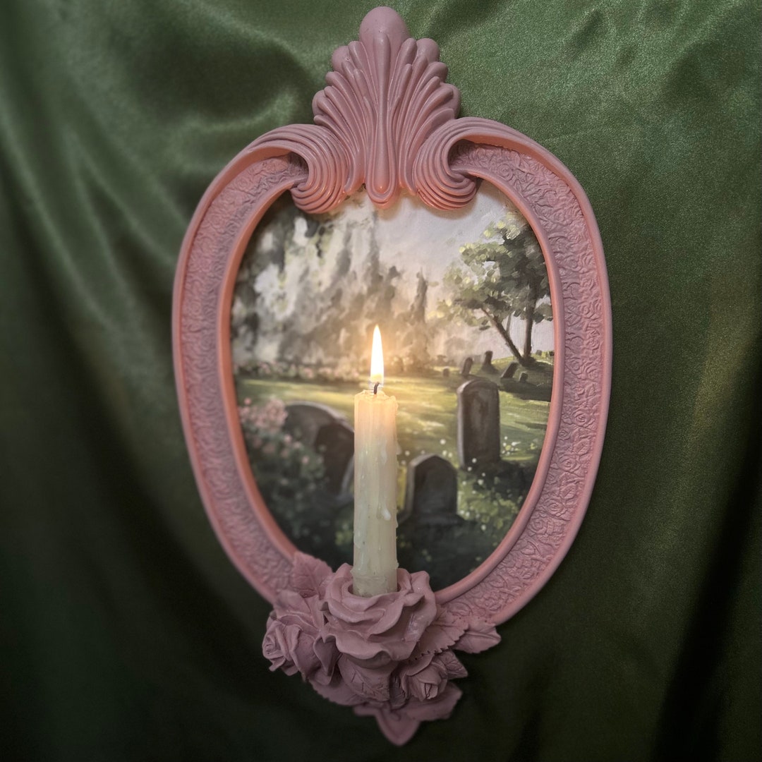 Original Oil Painting // Oil Painted Cemetery in Vintage Retro Pink ...
