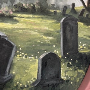 Original Oil Painting // Oil Painted Cemetery in Vintage Retro Pink ...