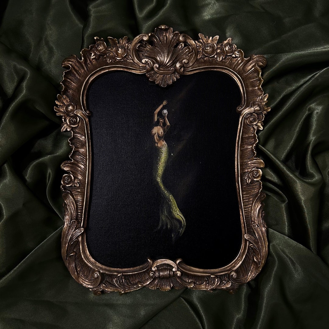 Ornate Gold Shell & Rose Framed Mermaid // Dark Fantasty Mermaid Pearl ...